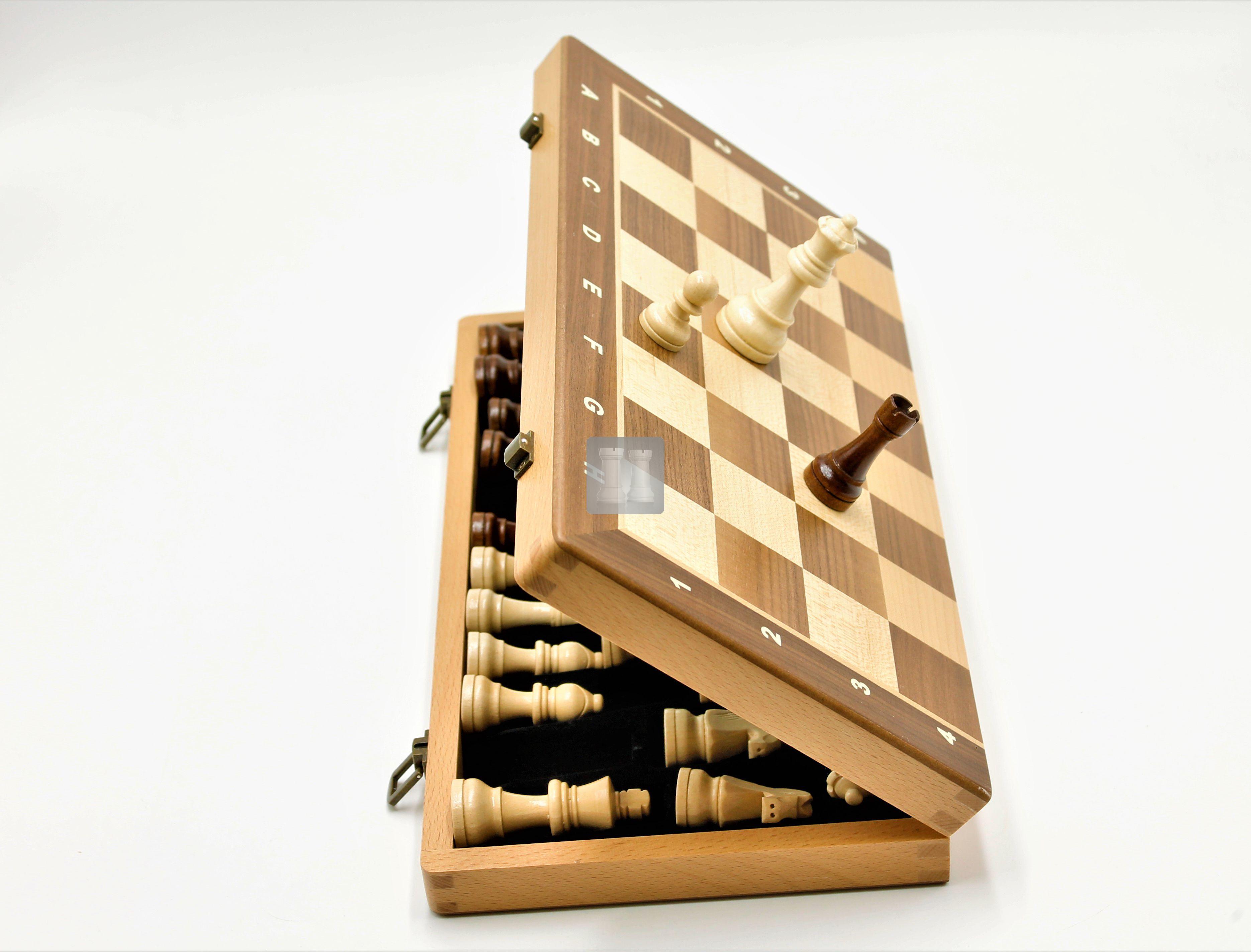 Wooden chess board, magnetic, foldable, with letters and numbers.